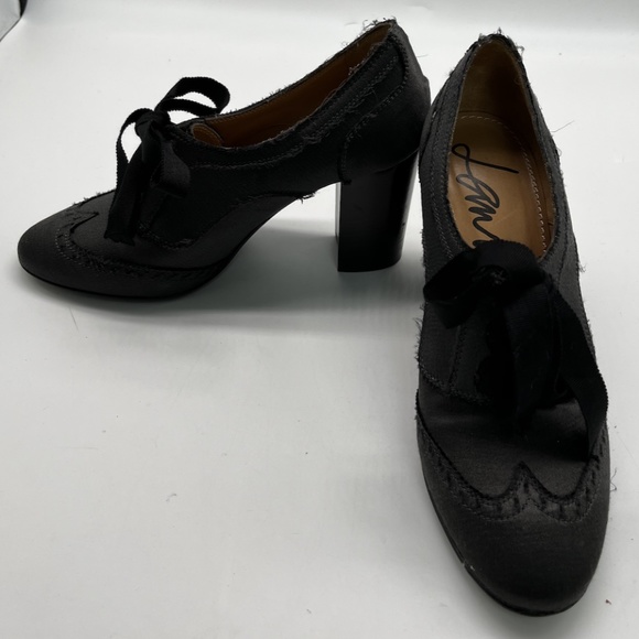 Lanvin | Shoes | Lanvin Black Satin Lace Up Block Heel Shoe Booties Sz ...